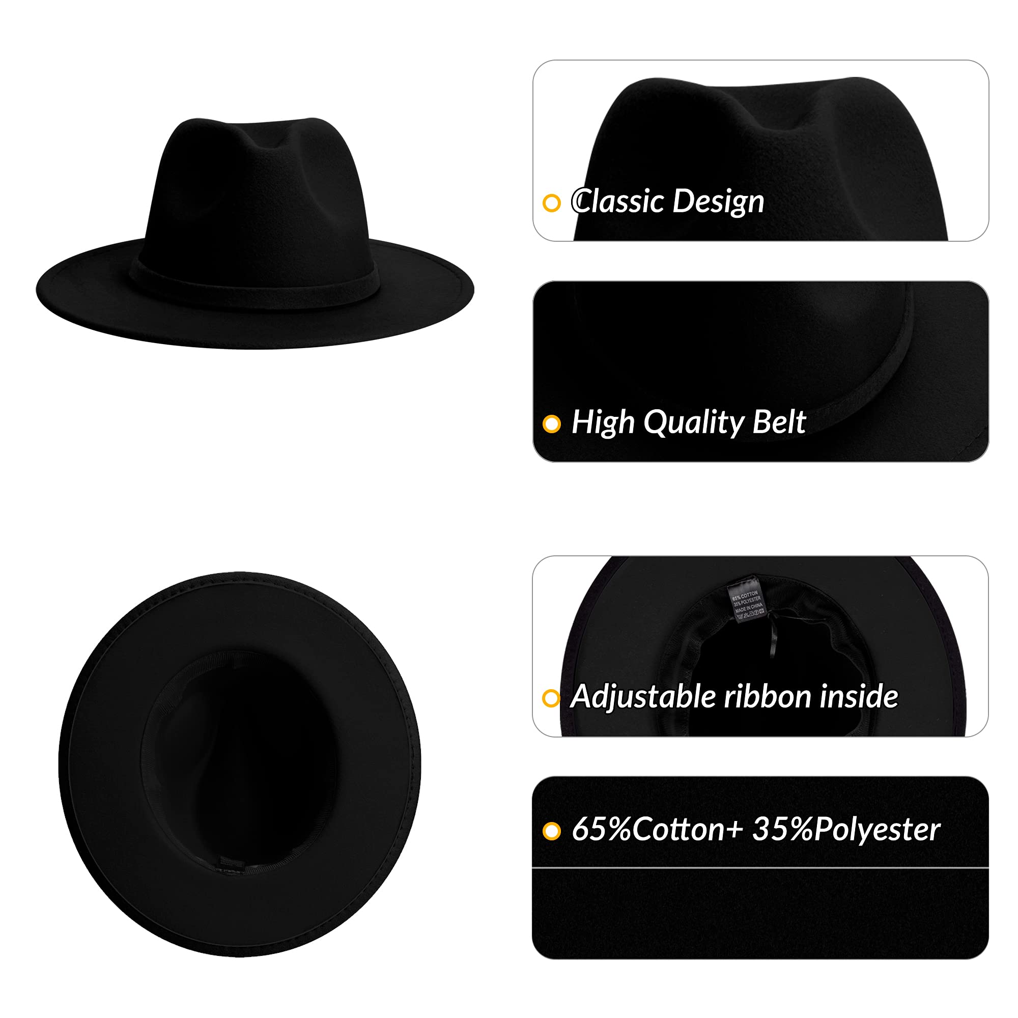 KUJUHA Women Men Wide Brim Fedora Hat