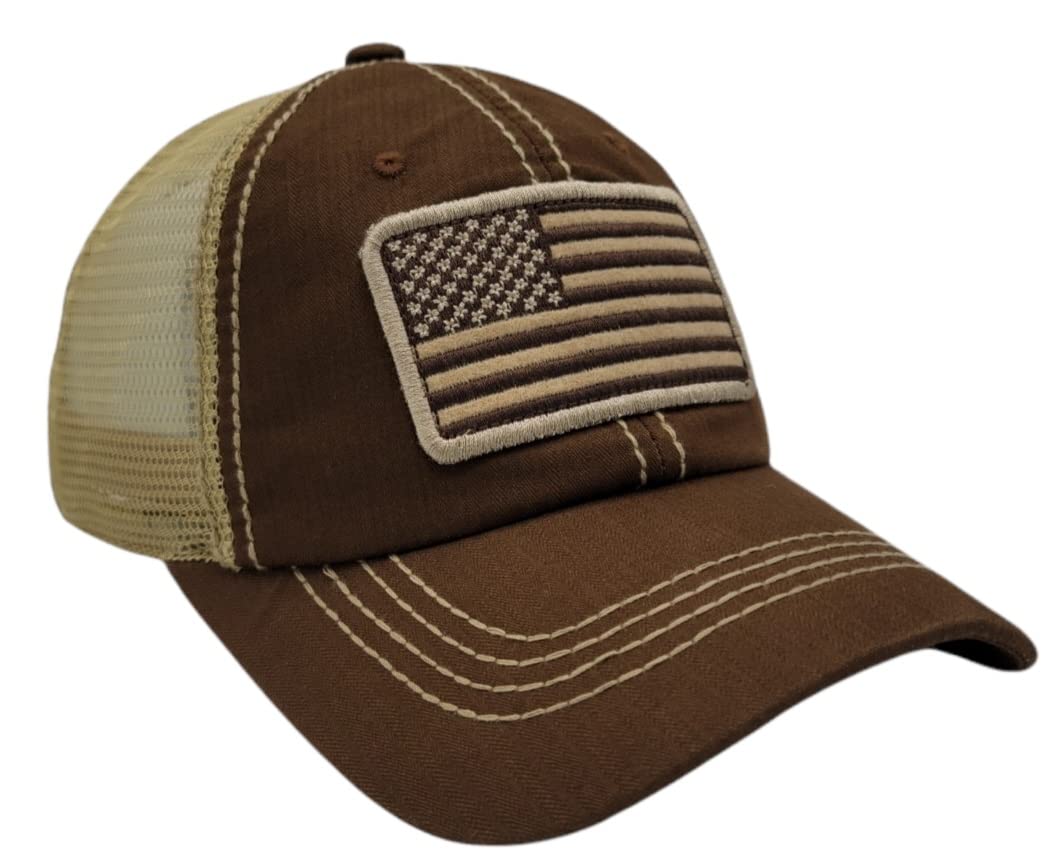 Honor Country US Flag Soft Cotton Baseball Hat USA American Trucker Cap (Brown)