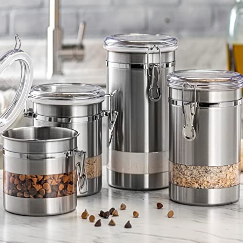 Le'raze Airtight Food Storage Container for Kitchen Counter with Window, Canister Set Ideal for Flour Tea, Sugar, Coffee, Candy, Cookie Jar with Clear Acrylic Lids & Locking Clamp