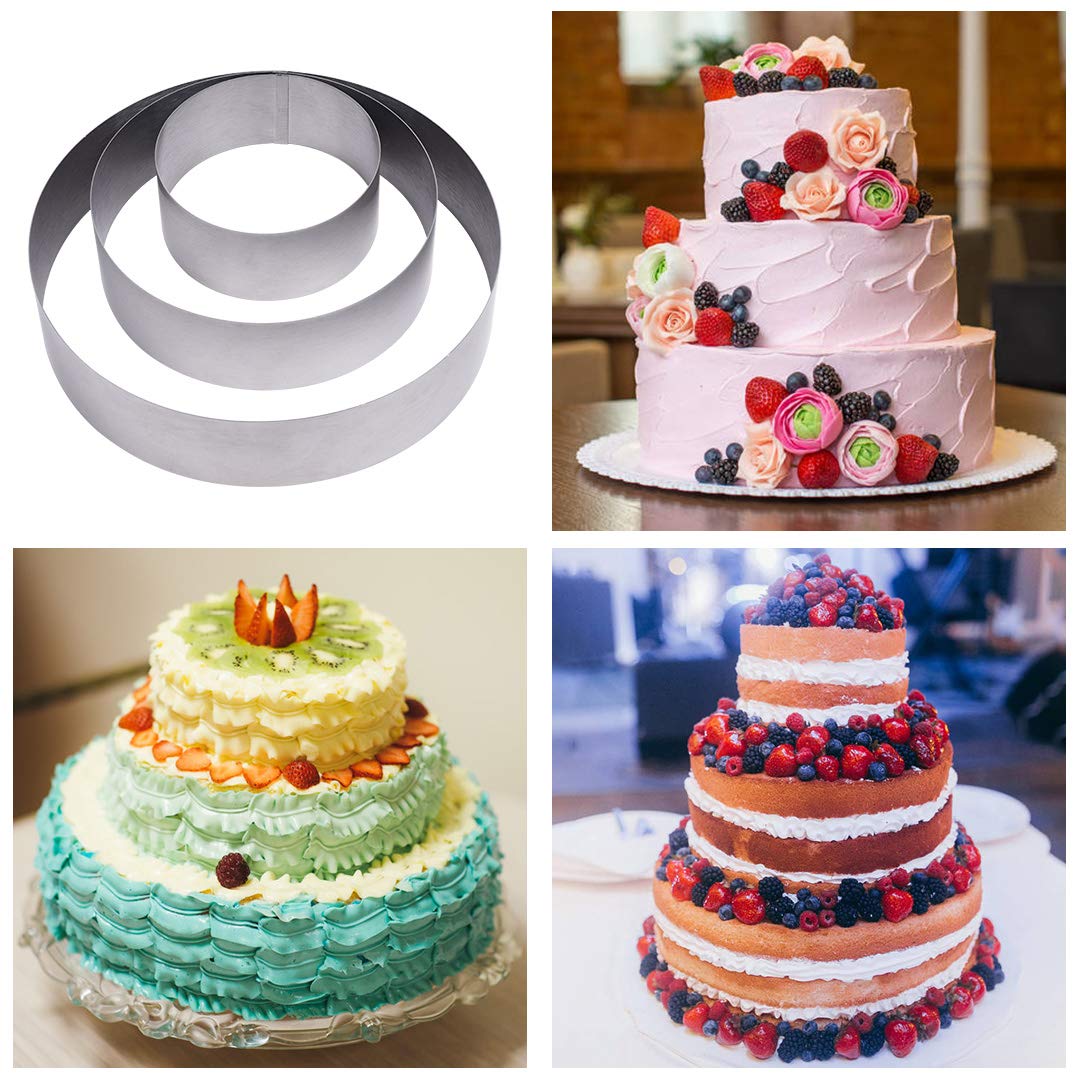 MEICHU Round Cake Ring 3 Pack, 4 to 7.8 Inch Stainless Steel Mousse Cake Mold Ring for Kitchen DIY Pastry