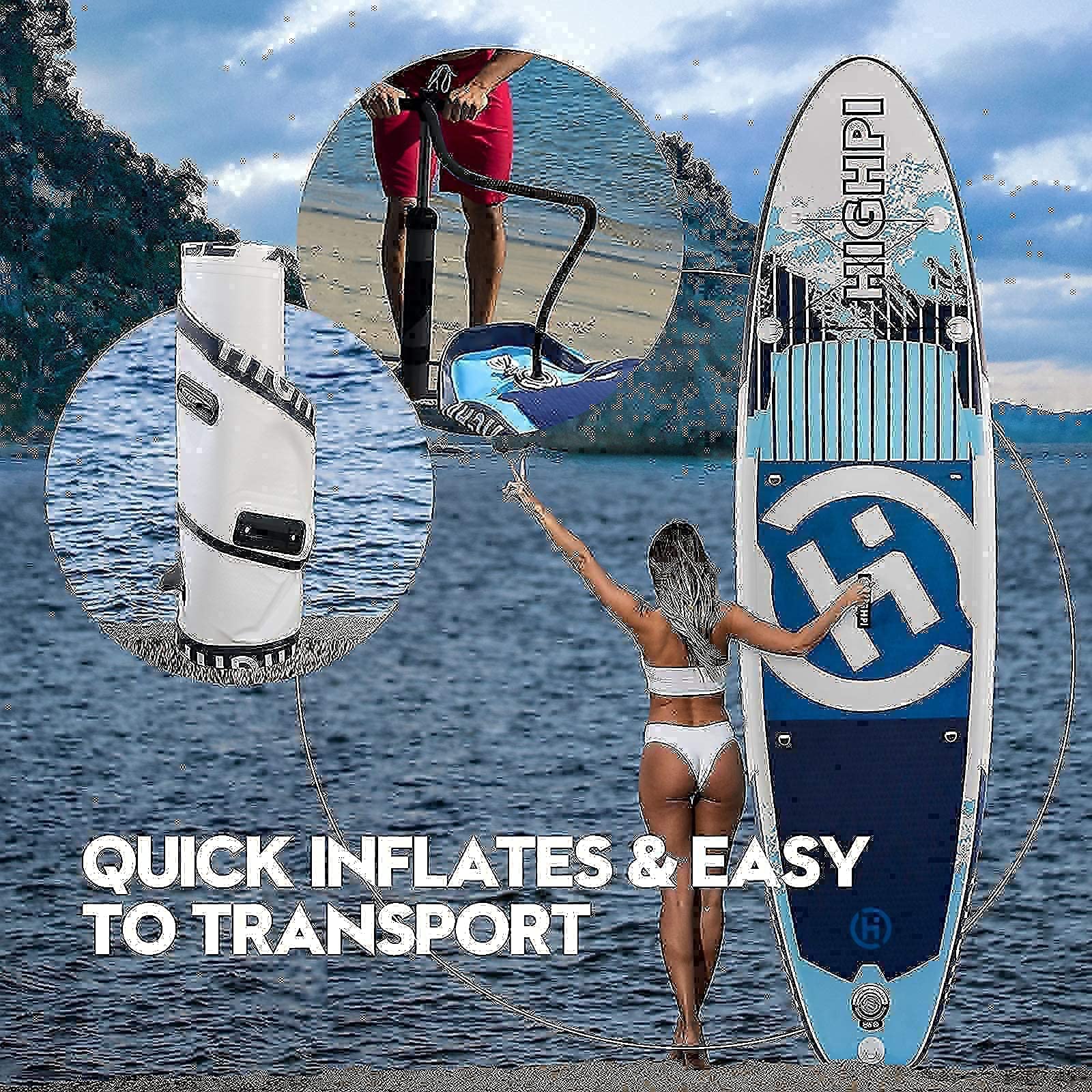 Highpi Inflatable Stand Up Paddle Board SUP with Accessories Backpack Anti-Slip Deck, Leash, Paddle and Hand Pump, Surf Paddle Boards for Youth & Adult