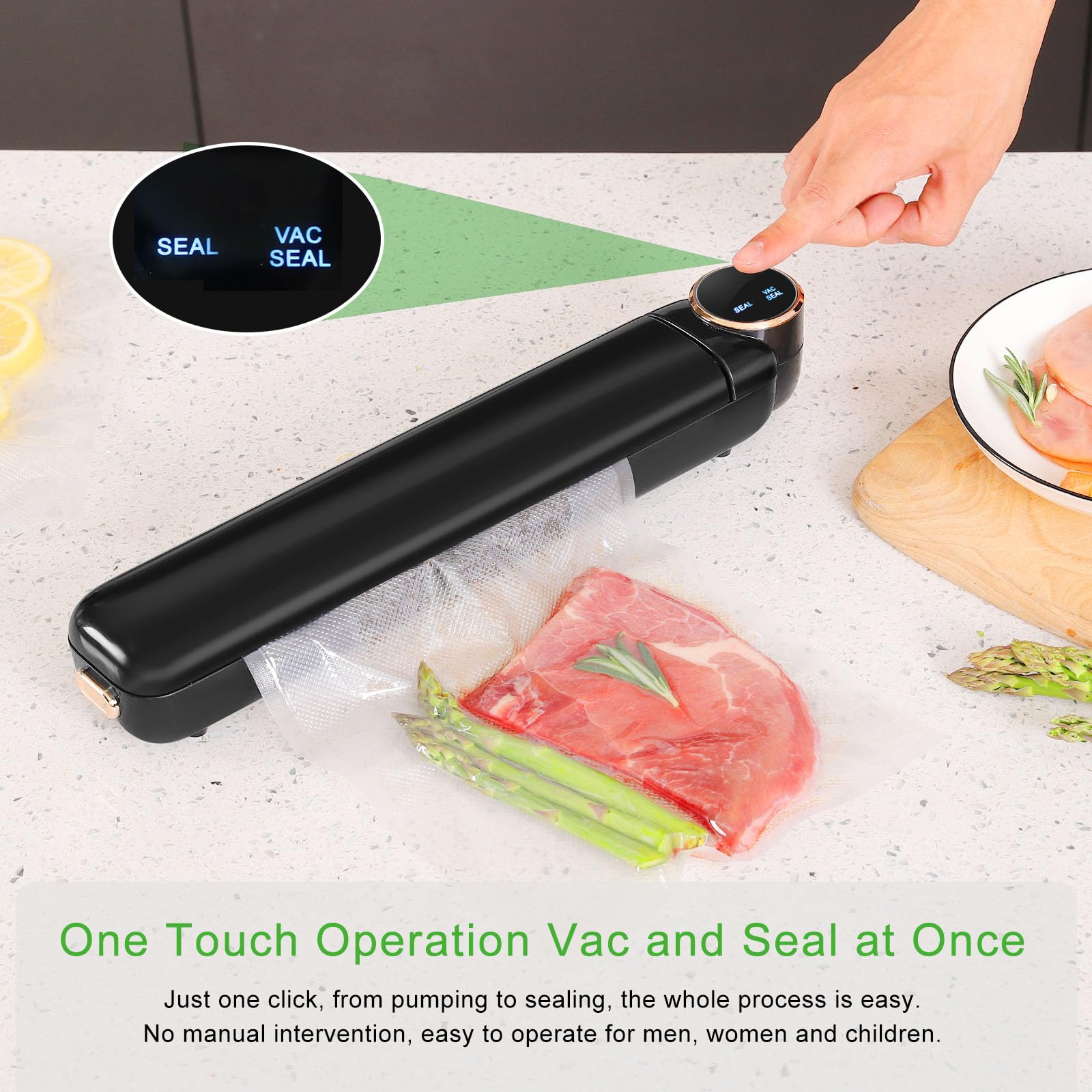 Vacuum Food Sealer Machine,Meat Sealers Packing Freezer Saver,Starter Kit,Dry & Moist Modes,LED Indicator Lights,Kitchen Air Seal Machine with 20PCS Storage Bags,Black