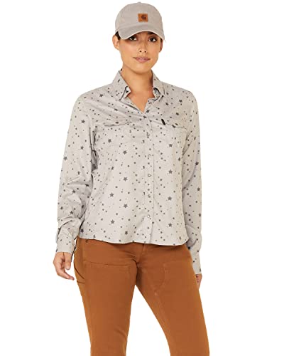 HOOEY Women's Grey Star Print Habitat Sol Lightweight Long Sleeve Snap Grey XX-Large