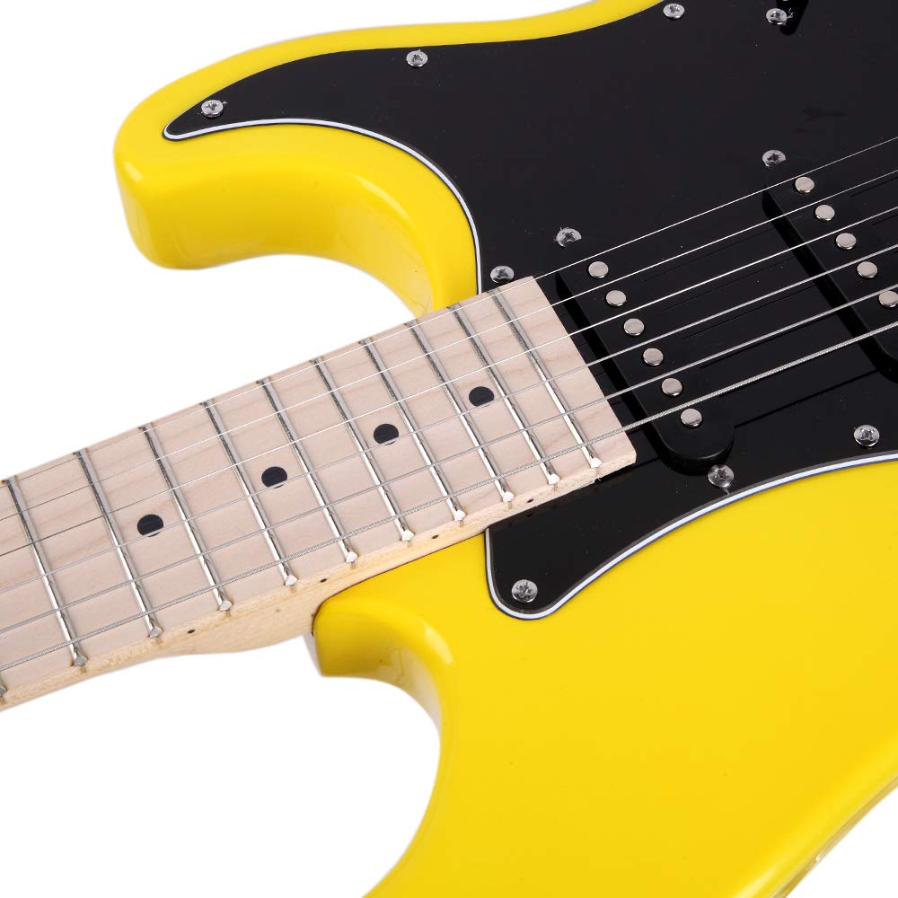 Lykos ST Stylish Electric Guitar with Black Pickguard + Guitar Bag + Strap + Amplifier + Plectrum + Tremolo Bar (Yellow)