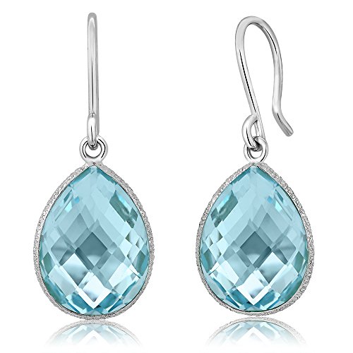 Gem Stone King 925 Sterling Silver Blue Topaz Dangle Earrings For Women (18.00 Cttw Gemstone Birthstone Pear Shape Teardrop 16X12MM)