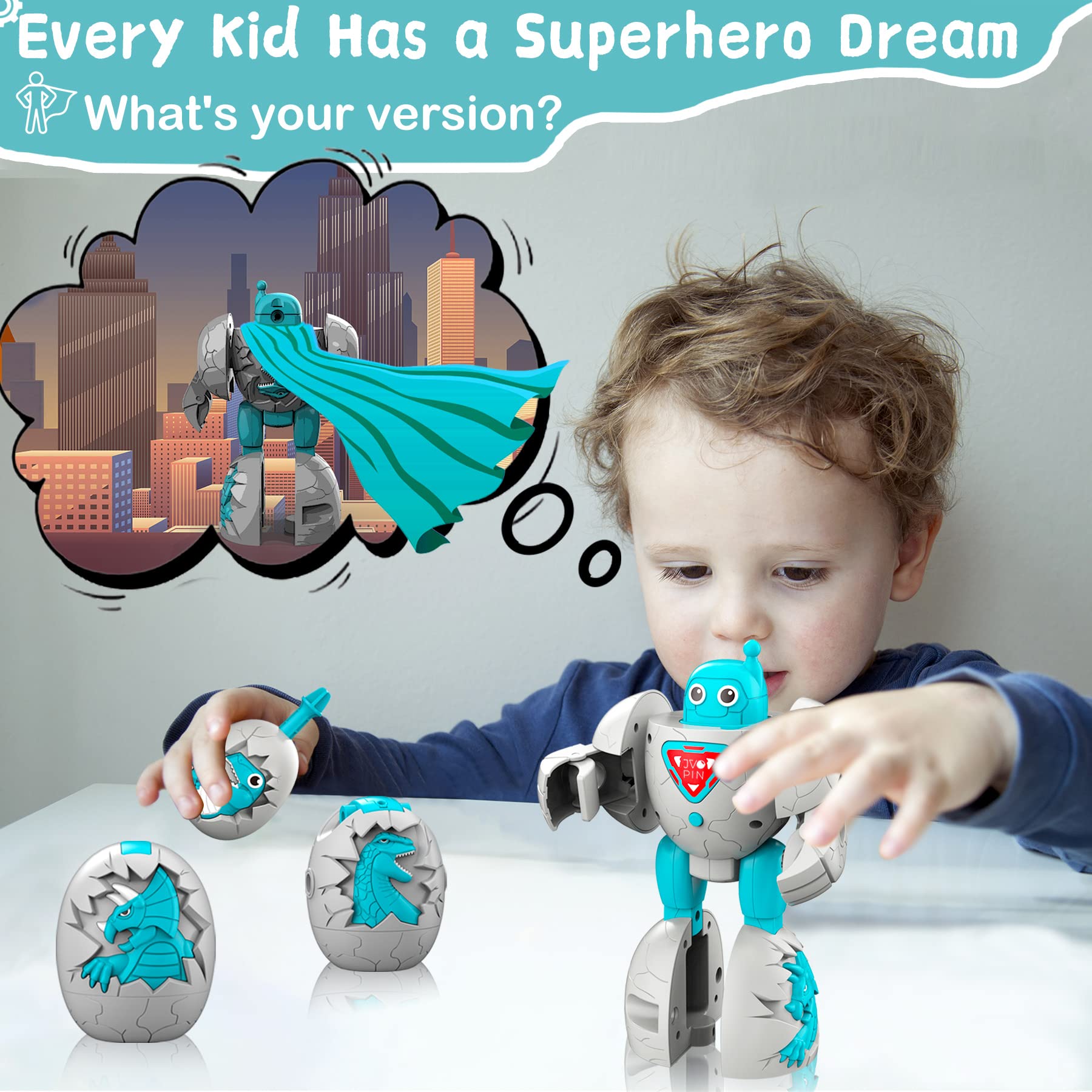 JVOPIN 3+ Year Old Kids Toys - Take Apart Dinosaur Eggs Transform into Robot with Realistic Sound, STEM Educational Construction, Easter Gifts for Boys & Girls Ages 3-8