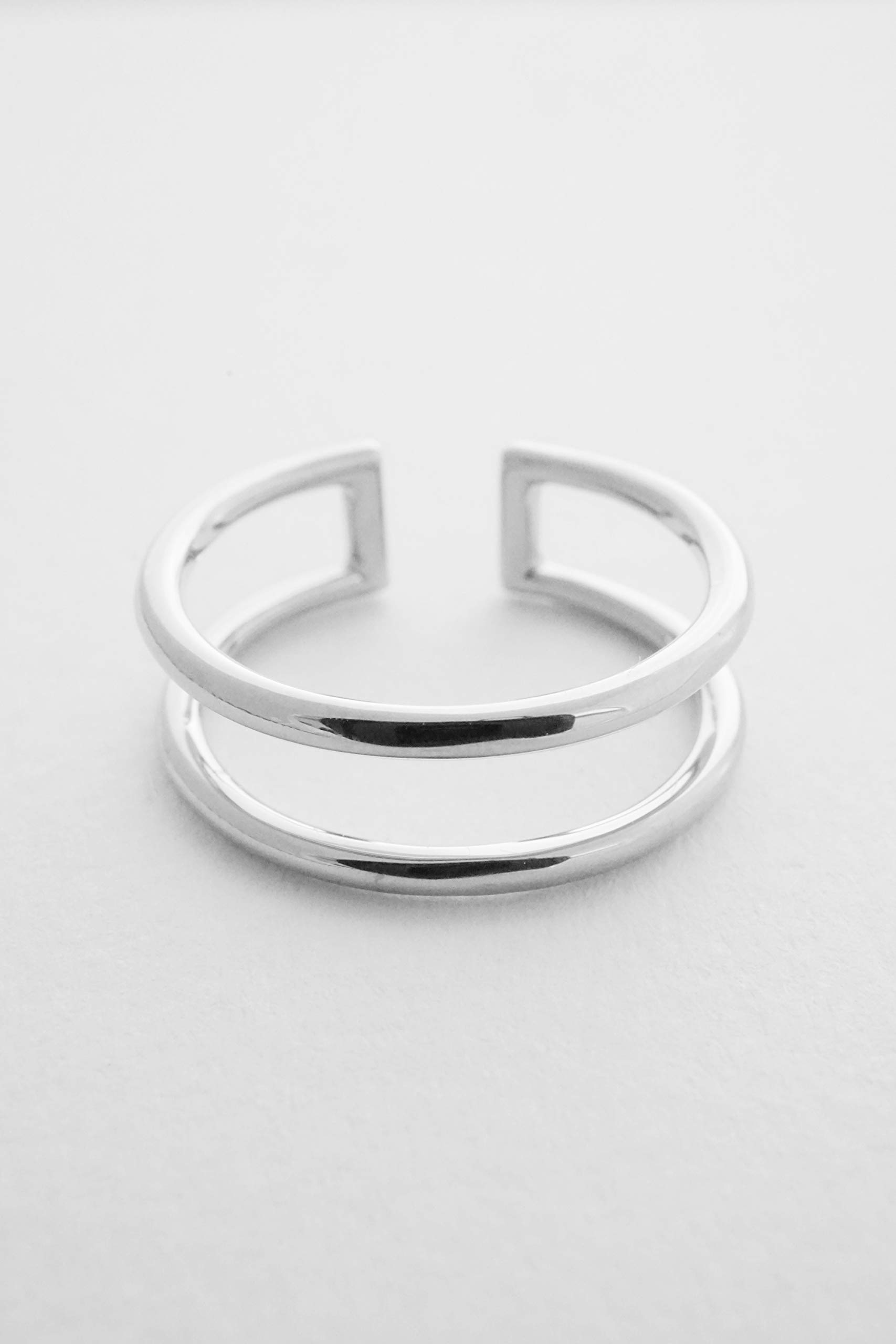 Honeycat Double Stack Open Adjustable Ring in Gold, Rose Gold, or Silver | Minimalist, Delicate Jewelry (Silver, 8)