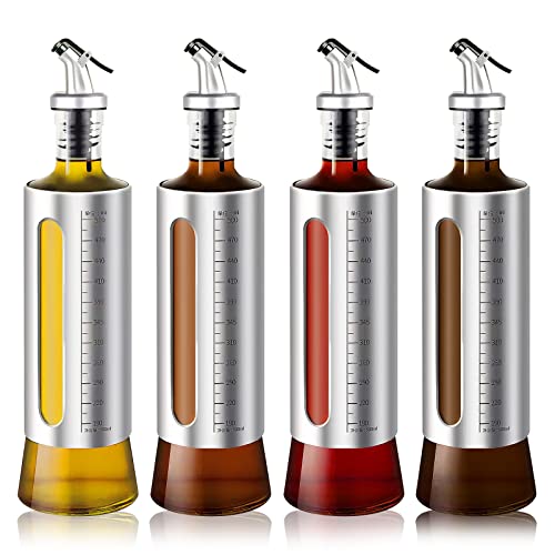 ZENG Oil Dispenser Bottle for Kitchen, Olive Oil and Vinegar Dispenser Bottle Set, Stainless Steel Oil Bottles Dispenser, Glass Oil Sauce Bottle Dispenser
