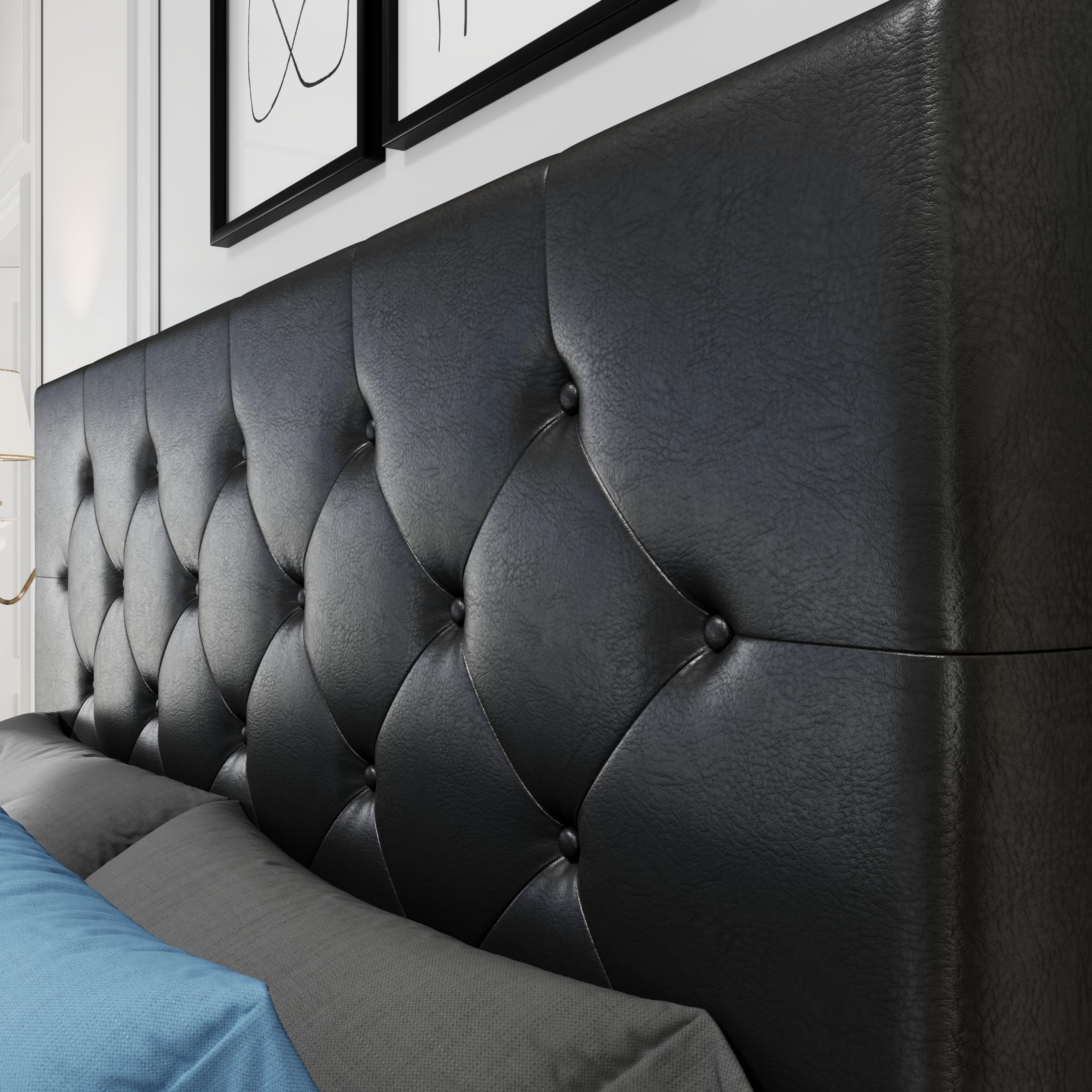 HOOMIC Platform Bed Frame with 4 Storage Drawers and Adjustable Headboard, Diamond Stitched Button Tufted Faux Leather Upholstered Mattress Foundation, No Need for Box Spring, Queen Size, Black-Brown