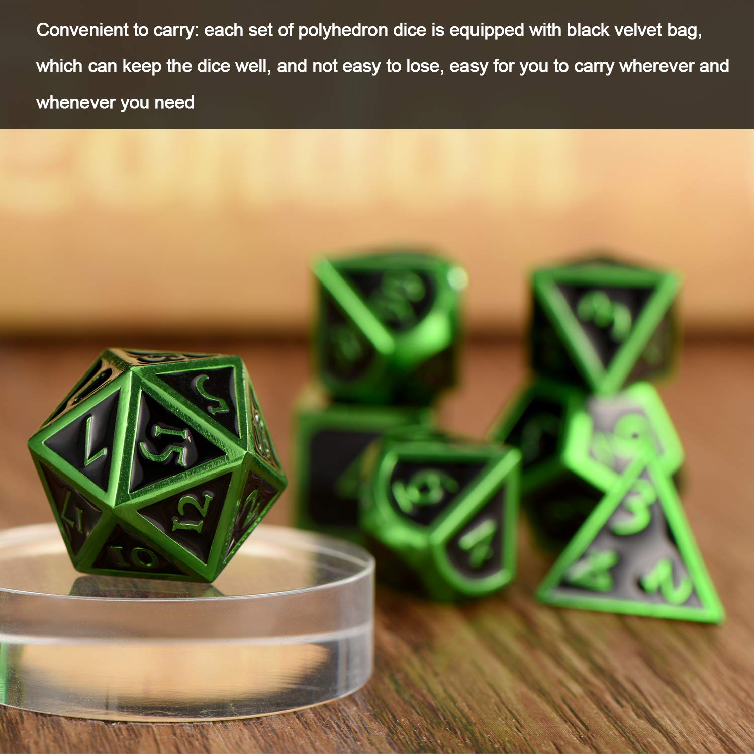 HESTYA Metal Dices Set Polyhedron Dice Compatible with Dungeons and Dragons, Role Playing Math Teaching Table Games Solid Zinc Alloy with Enamel Dice with Storage Bag