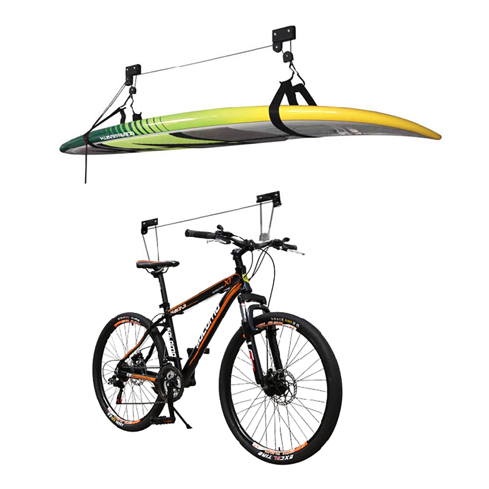 HUIMENG 2 Pack Kayak Hoist Bike Ceiling Lift Hoist Hanging 2 Pulley System for Bicycle, Paddleboard, Canoe and Ladder Storage Tool, black