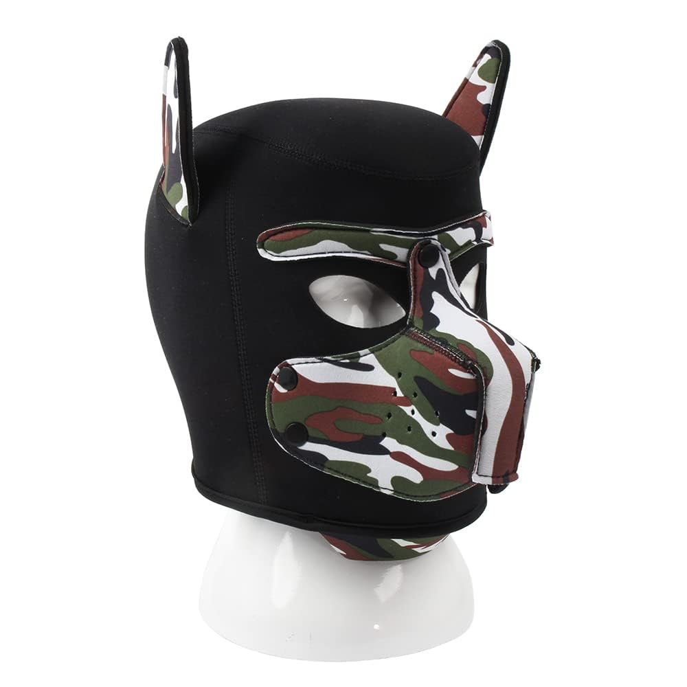 Neoprene Dog Full Face Puppy Mask with Removable Pup Hood - Comfortable and Durable Design (A-Green)