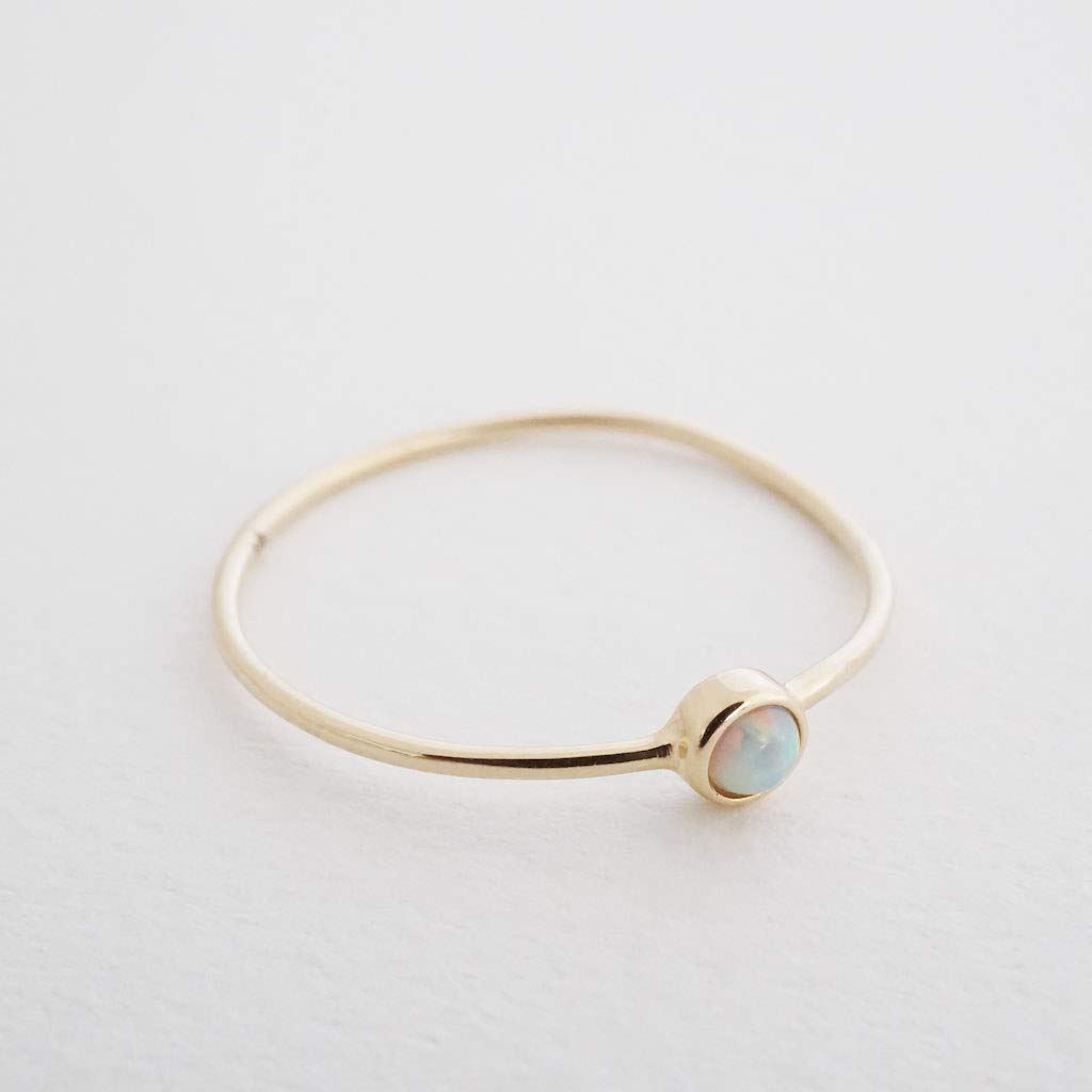 Honeycat Opal Solitaire Ring in Solid 14K Gold or 14k Rose Gold (Size 5-9) (Gold, 6)