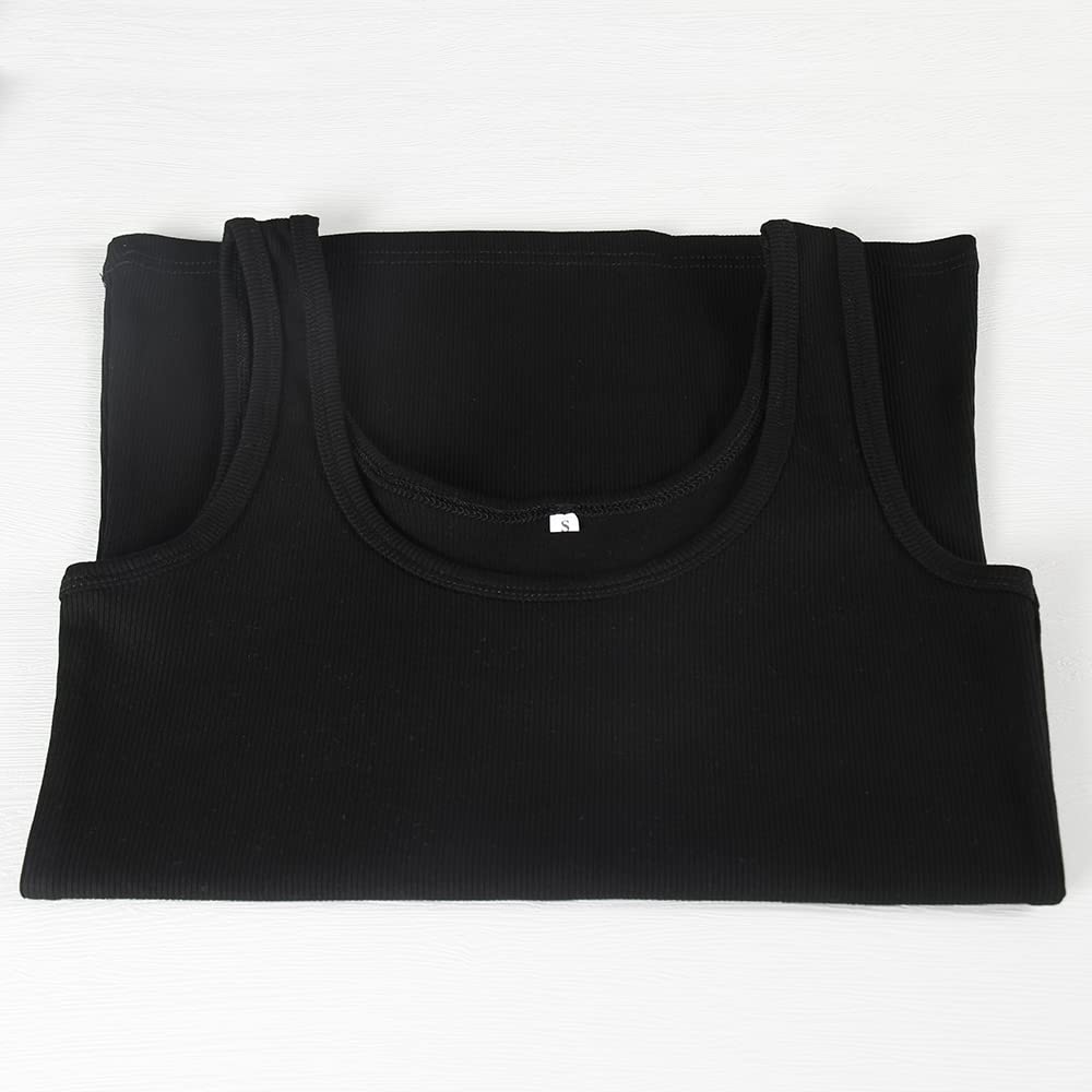 GEMBERA Women's Sleeveless Scoop Neck Ribbed Tank Tops Fitted Basic Cami Tee Shirts(Black,M)