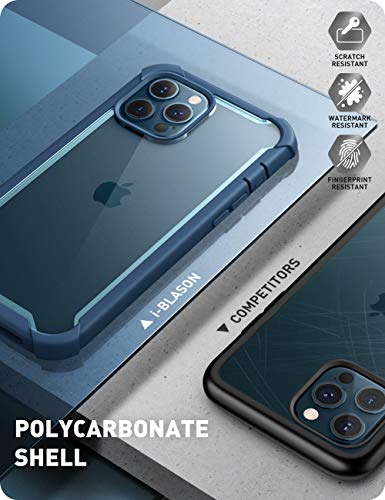 i-Blason Ares Case for iPhone 12 Pro Max 6.7 inch (2020 Release), Dual Layer Rugged Clear Bumper Case with Built-in Screen Protector (Blue)