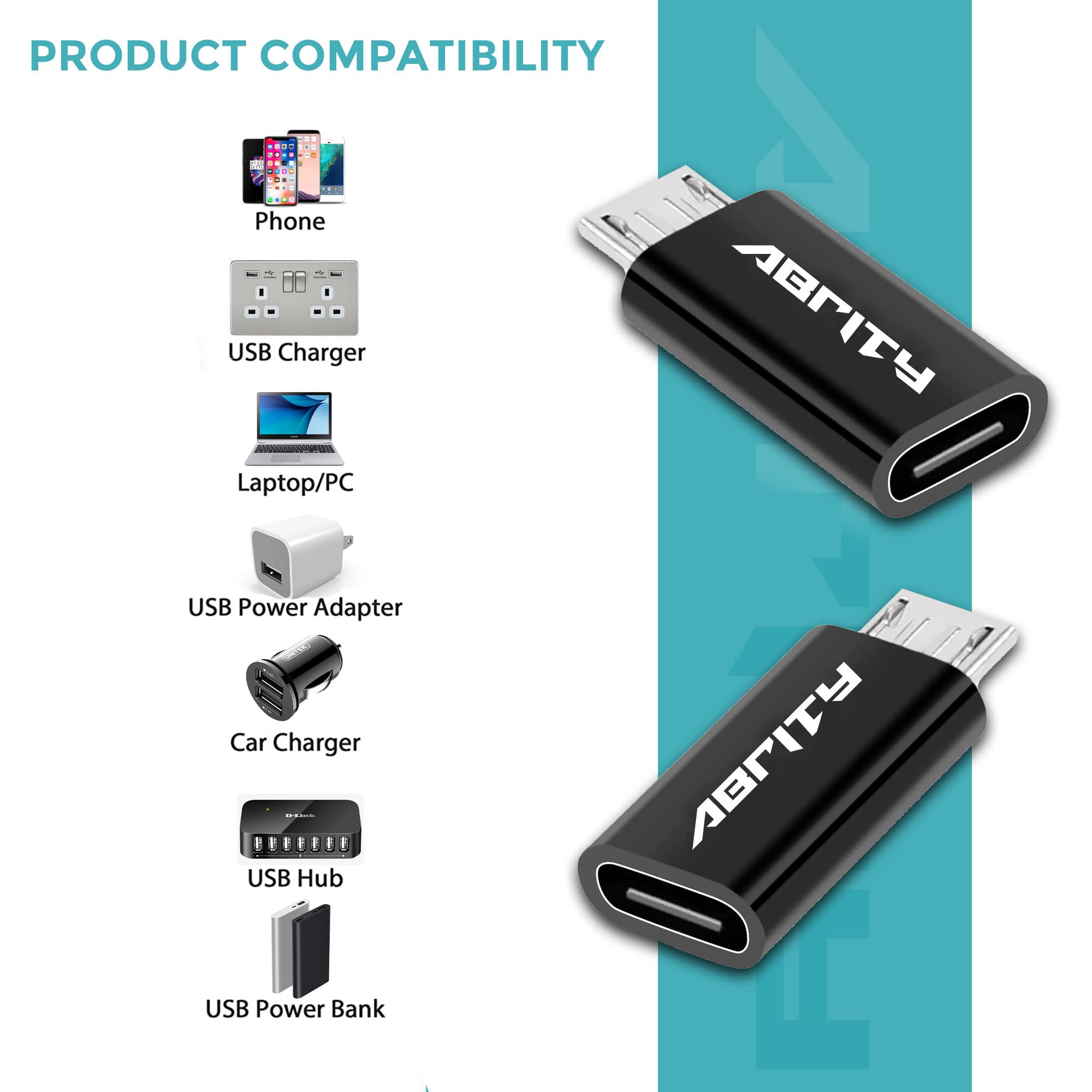New USB C Female to Micro USB Male Adapter (4Pack), Micro USB Adaptor, Micro USB to USB C Adapter Fast Charger Power Cable Plug Strip Extender for Nexus Nokia LG Xbox PS Kindle Samsung Galaxy Devices