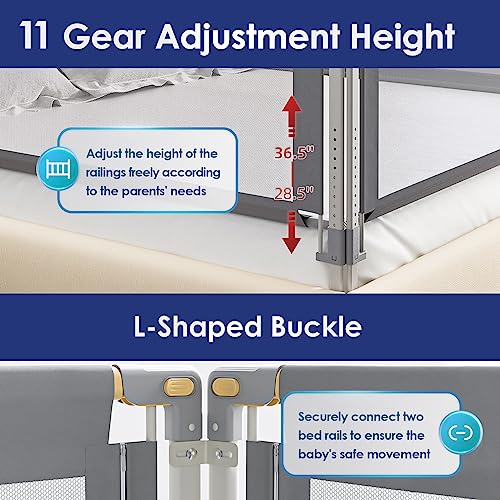 Ixdregan Bed Rail for Toddlers - Double Side Lift and Adjustable Height Bed Rails for Queen Bed, Safe & Nature Fiber Material Washable, Fits for Full-Size Bed Rail for Baby (Grey, 1 Piece, 78.7ββ)