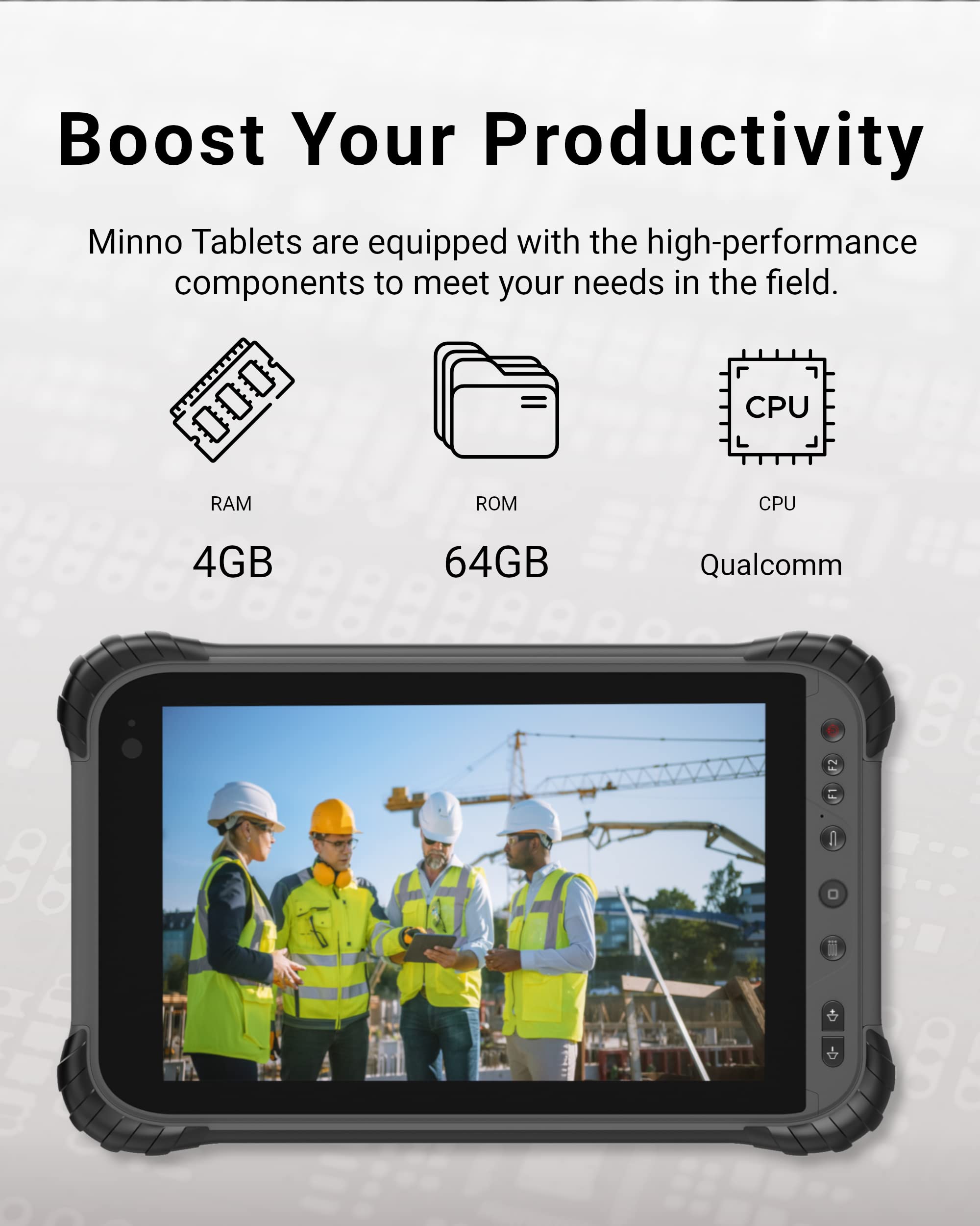Minno Maverick 8" Rugged Android 10 Tablet | 4GB/64GB | LTE (Unlocked for Several Carriers) | 2D Scanner (A08M08- Maverick A8 Pro+2D Scanner)