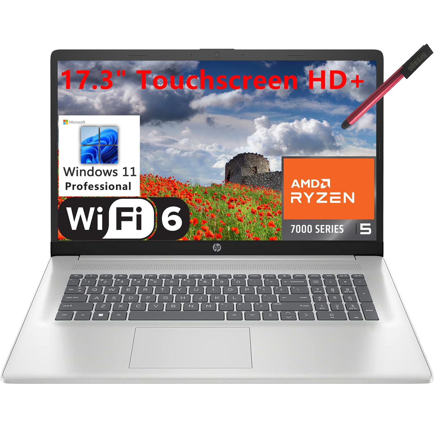 HP 17 17.3" Touchscreen HD+ Business Laptop Computer, Hexa-Core AMD Ryzen 5 7530U (Beat i5-1345U), 16GB DDR4 RAM, 1TB PCIe SSD, WiFi 6, Bluetooth 5.3, Silver, Windows 11 Pro