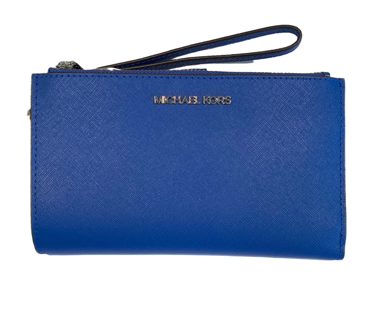 Michael Kors Jet Set Travel Double Zip Saffiano Leather Wristlet Wallet (Electric Blue)
