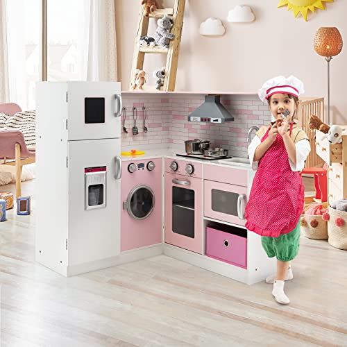 HONEY JOY Pink Corner Kids Kitchen Playset