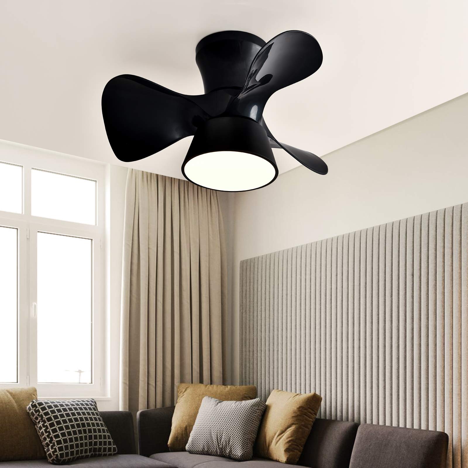 IYUNXI 36W Ceiling Fans with Lights Reversible Flush Mount Ceiling Fan Black Ceiling Fan with Lights Remote Control 3-Colors 6-Speeds Low Profile Smart Ceiling Fans For Bedroom Living Room