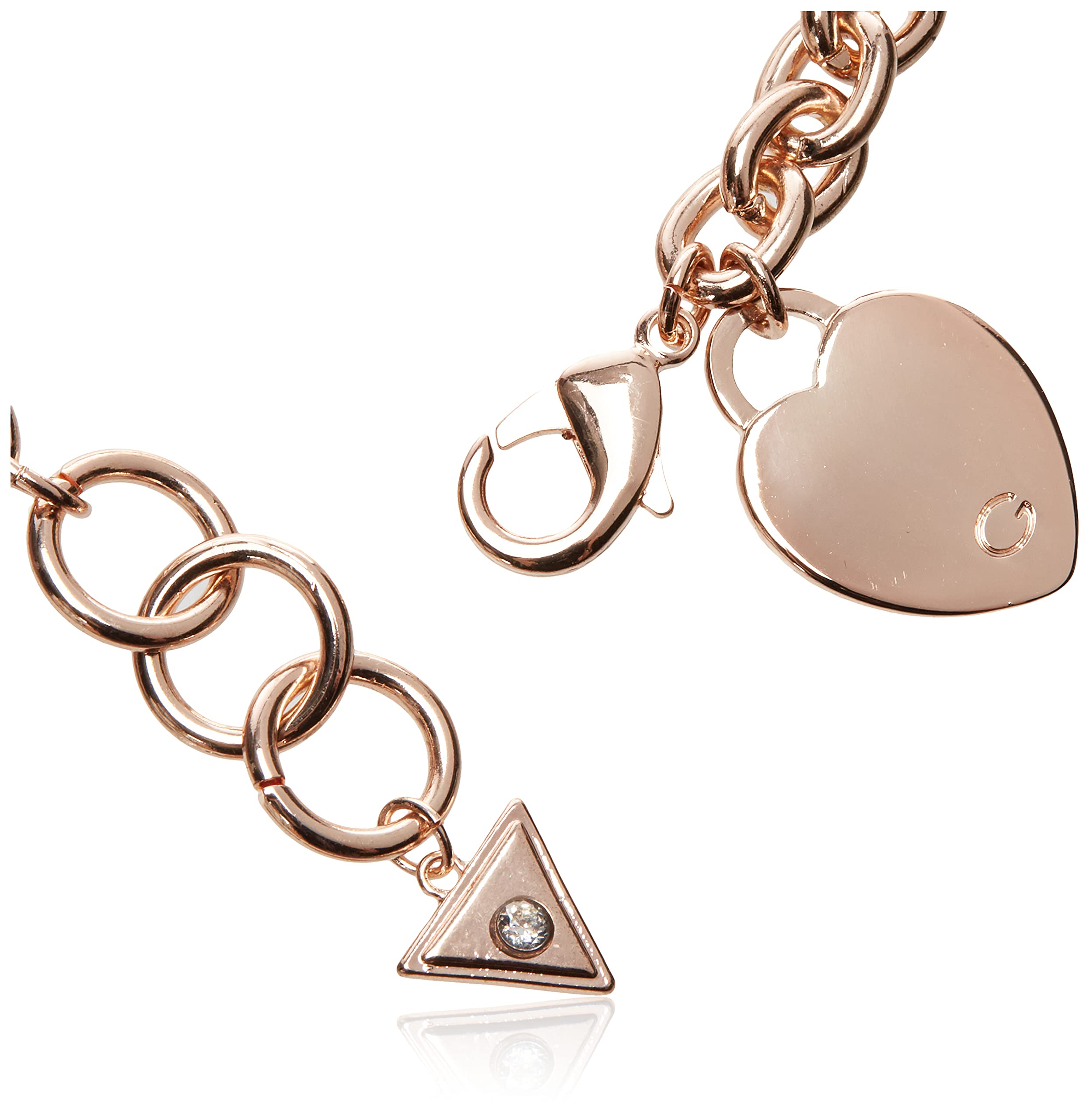 GUESS "Basic" Rose Gold G Logo Heart Link Bracelet