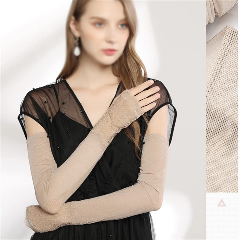 Ladies Gloves Lace Sleeves Long Summer Outdoor Driving Arms Thin Ice Sleeves Lace (Color : C, Size : One Size)