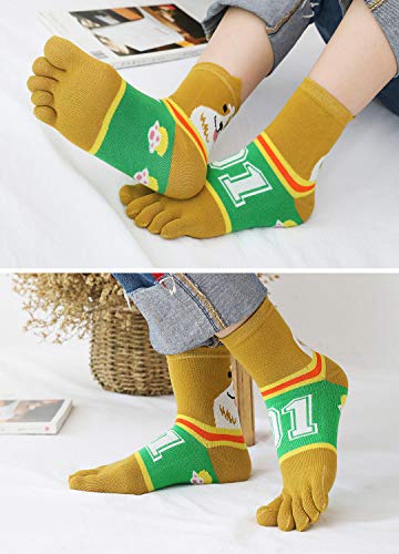 Hellomamma Women's Toe Sock Cute Cat Dog Ankle Sock Cotton Athletic Running Five Finger Socks for Girls (5 Pairs)