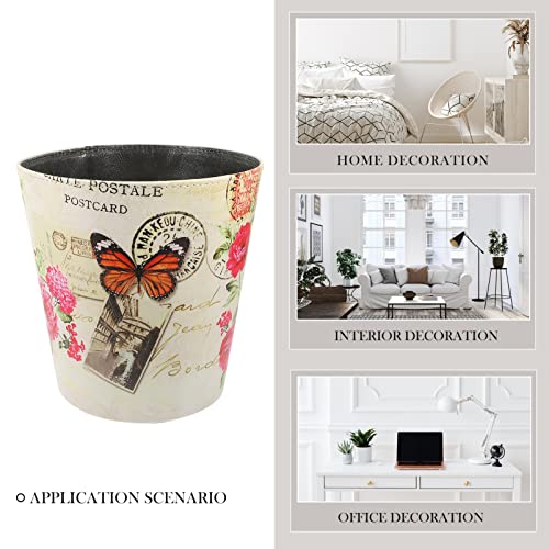 Zerodeko Small Trash Can, 10 L Leather Garbage Can Retro Round Waste Basket Decorative Storage Container Trash Bin Garbage Can Organizer Bucket for Bathroom, Bedroom, Kitchen, Office (2.6 Gallon, 1)