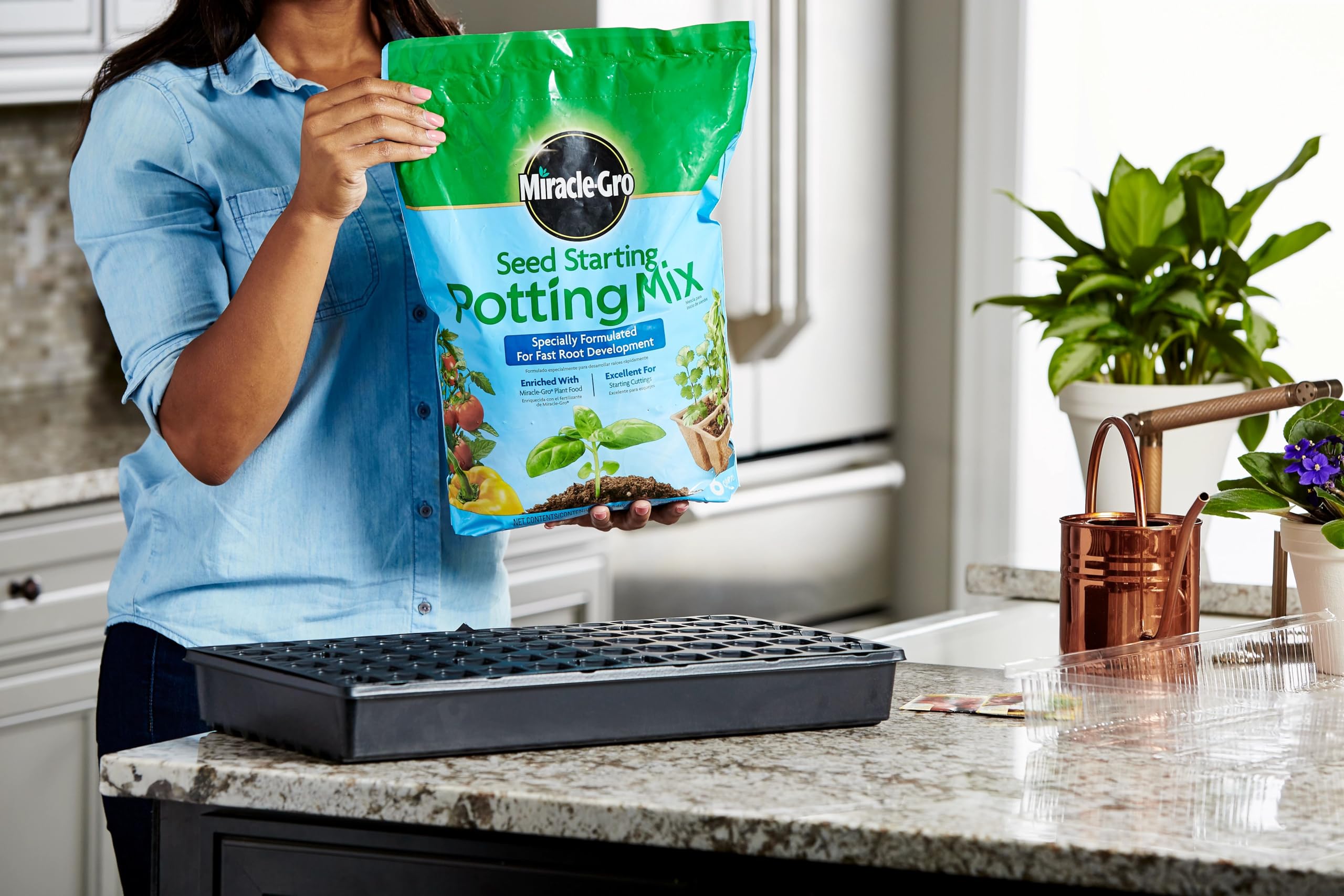 Miracle-Gro Seed Starting Potting Mix, Enriched with Plant Food, For Starting Seeds or Cuttings in Containers, 8 qt., 3-Pack