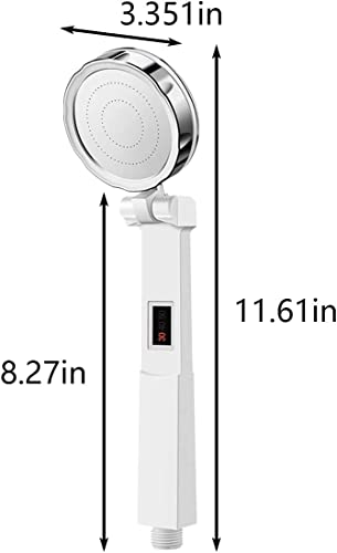LED Digital Temperature Display High-Pressure Handheld Showerhead Water Temperature Control Water-Saving Filtration for Dry Hair and Skin Hassle-Free Installation (White)