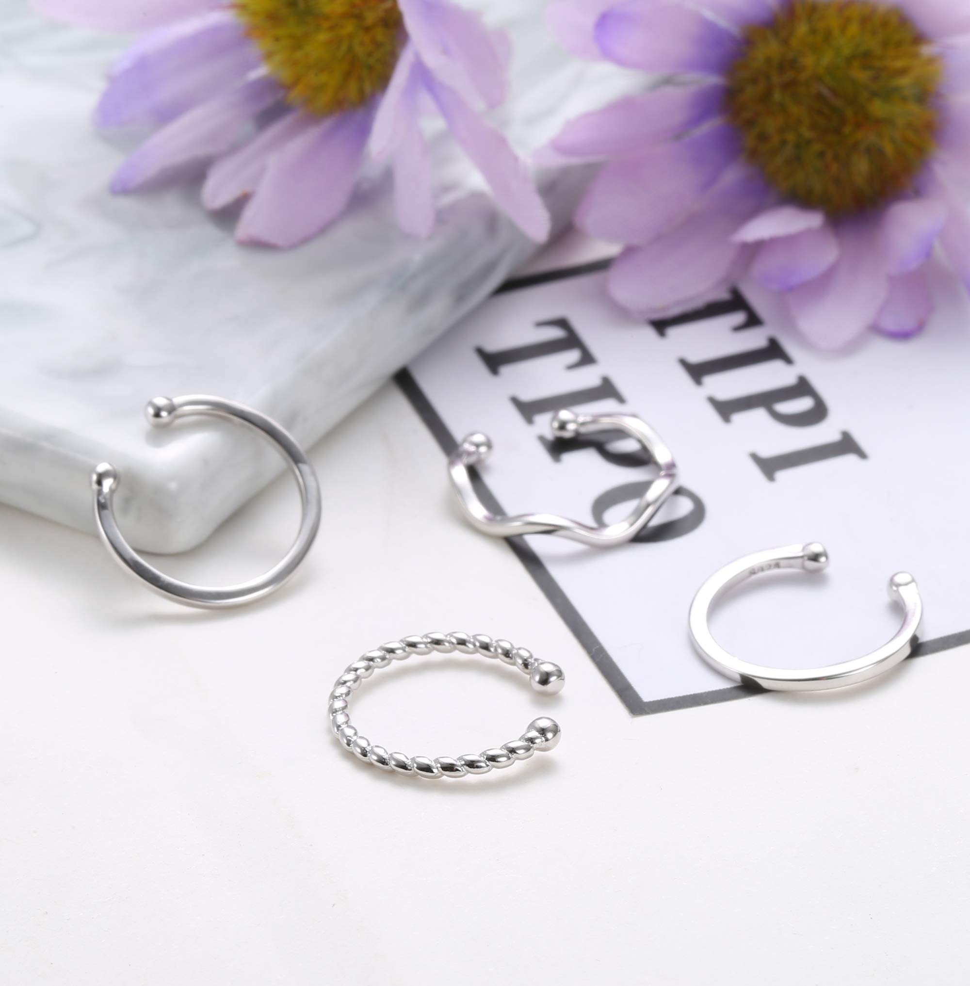 JOERICA 4 PCS Toe Rings 925 Sterling Silver Gold Plated Open Toe Rings for Women Adjustable Simple Thin Band Minimalist Beach Toe Rings Set Foot Jewelry