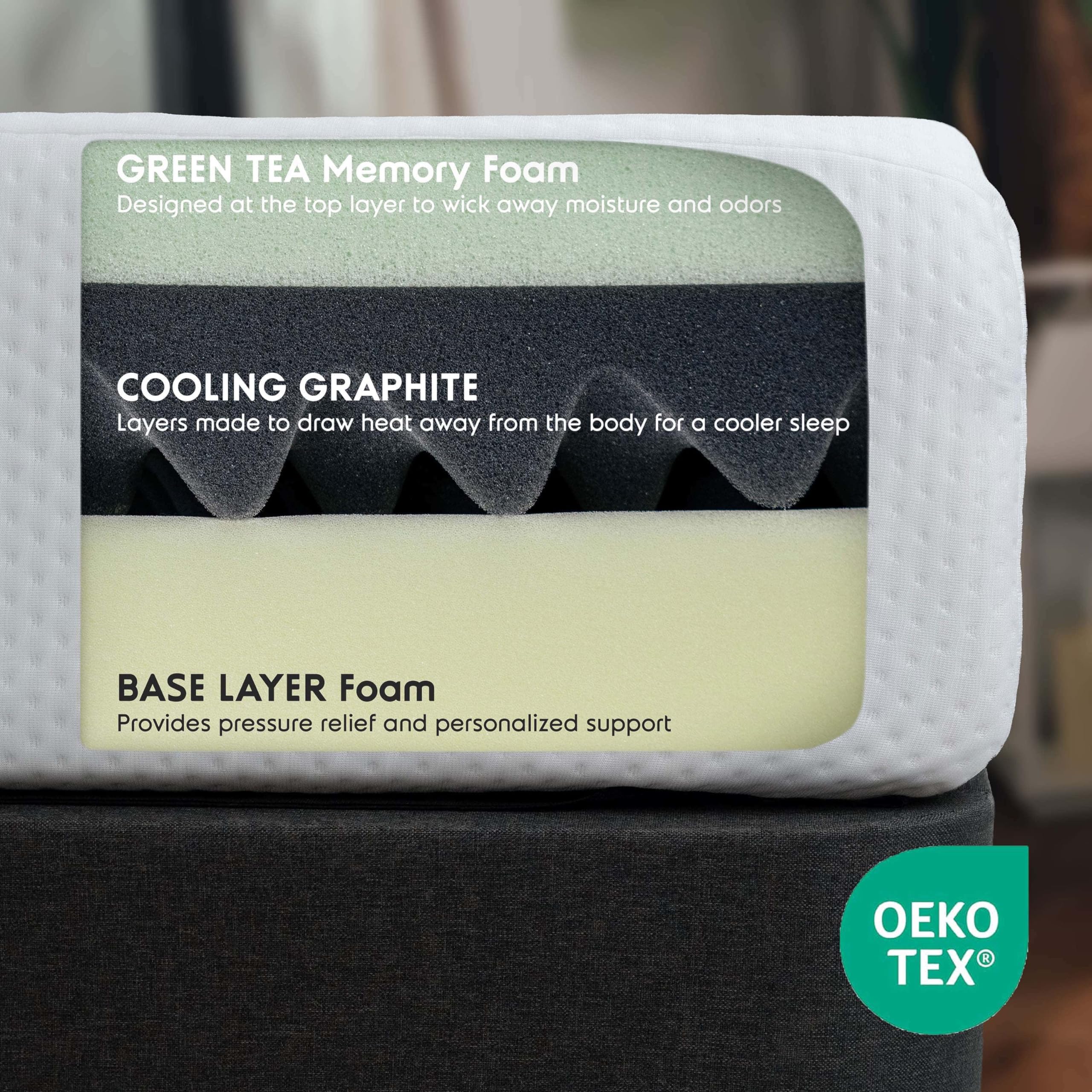 Nestl Green Tea King Size Mattress 12 Inch - Cooling Graphite Memory Foam King Mattress, Fiberglass Free King Mattress in A Box, Pressure Relief Supportive Bed in A Box, CertiPur-US Certified