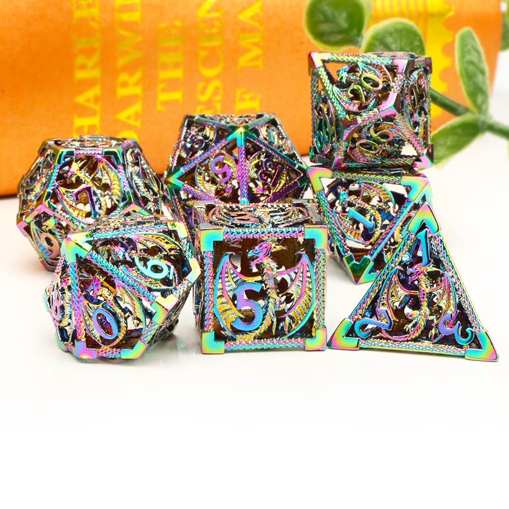 Metal DND Dice Set for RPG D&D Dice Set with Metal Box D4 D6 D8 D10 D12 D20 Polyhedral Dice Set for Role Playing Game