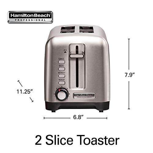 Hamilton Beach Professional Professional 2 Slice Toaster, with Bagel, Defrost & Reheat Settings, Stainless Steel (22990)
