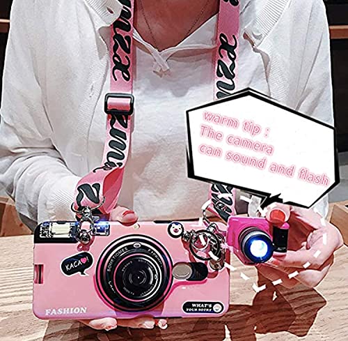 yandi Compatible with iPhone 13 Mini Case (5.4 inch) with Lanyard, Cute iPhone Case Blue Ray Camera Style Cover with Chain, Bling Lightweight Soft TPU Case Cover (Pink, iPhone 13 Mini)