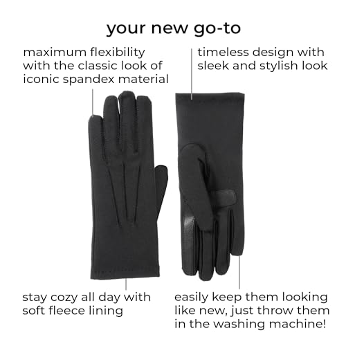 isotoner womens Women’s Spandex Cold Weather Stretch With Warm Fleece Lining Gloves, Black Heather, One Size US