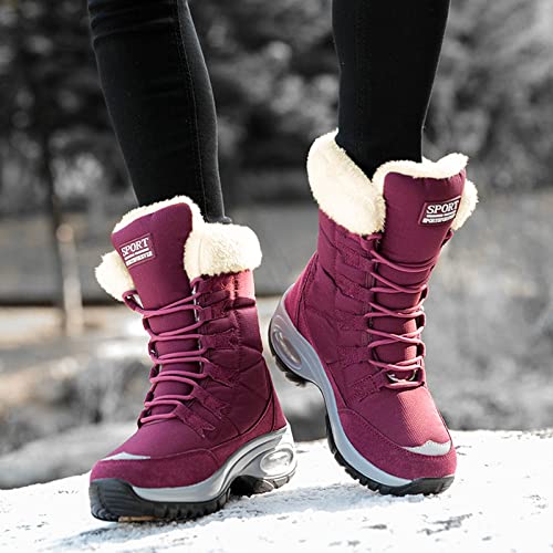 Men Waterproof Hiking Boot Shoes Cotton Short Shoes Leather Mens Casual Shoes (Red, 6.5)