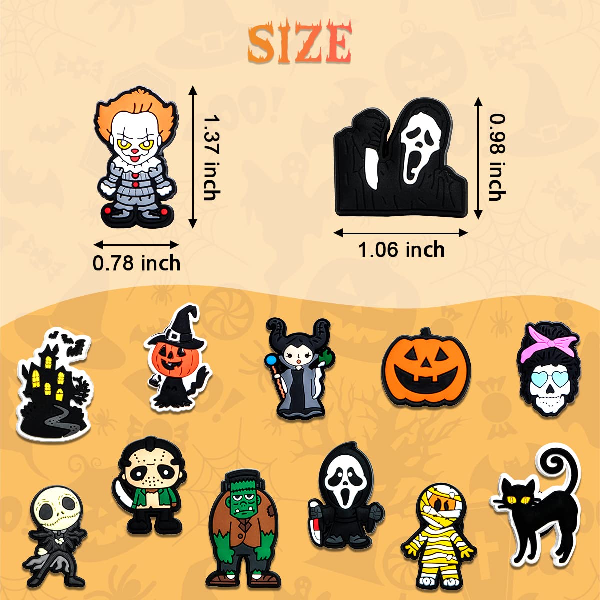 Halloween Shoe Charms 45 PCS Horror Charms,Horror Movie Charms,Scary Charms Gifts,Pumpkin,Michael Myers,Gothic,Witch,Teens/Childs Accessories Charms