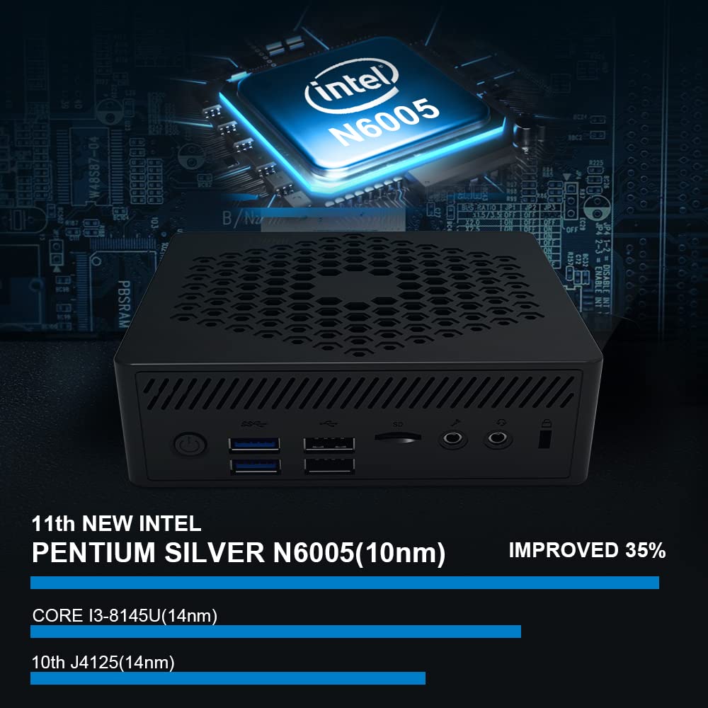 Mini Computer Desktop Windows 11 Pro Fanless Intel Pentium Silver Processor N6005(up to 3.3GHz) Mini Desktop 16GB DDR4 RAM 512GB SSD Support Triple Screen Display with 4K HDMI/DP/VGA Small Computer