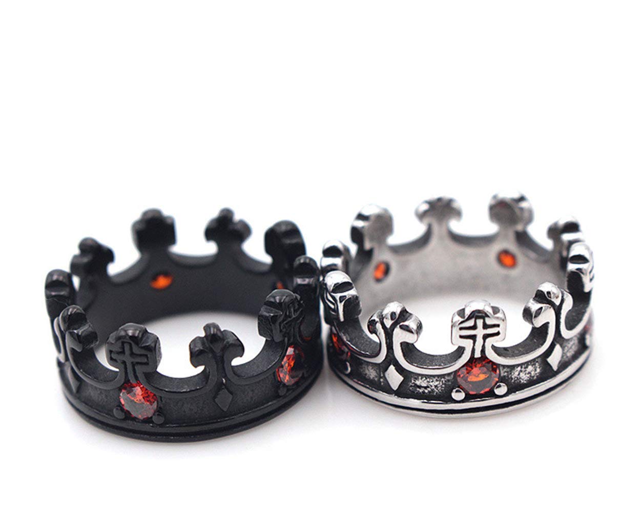 LAFATINA Punk Kings Crown Cross Ring for Men Women Christian Christmas Baptism Easter Red Wedding Bands, Size 12