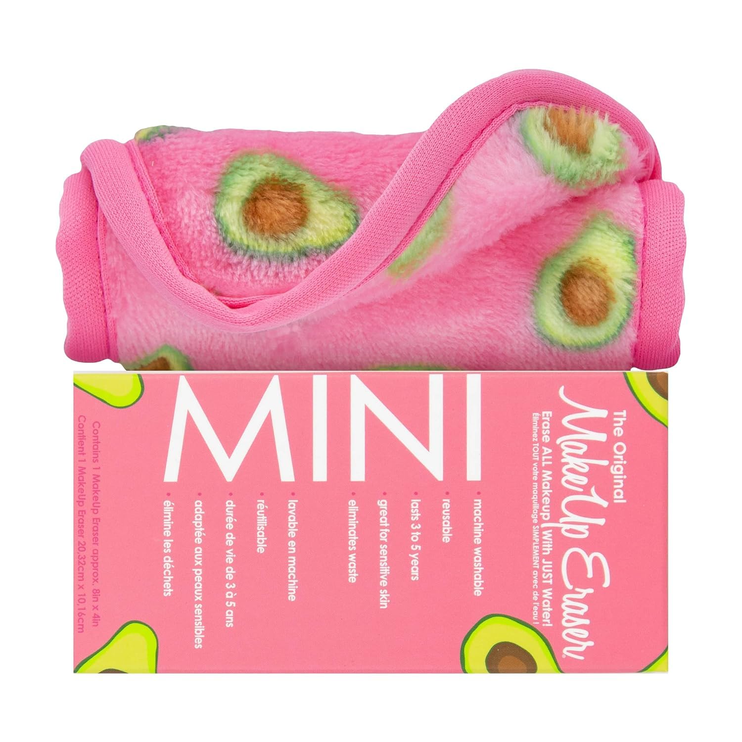 MakeUp Eraser Mini, Erase All Makeup With Just Water, Including Waterproof Mascara, Eyeliner, Foundation, Lipstick and More (Pink Avocado Print)