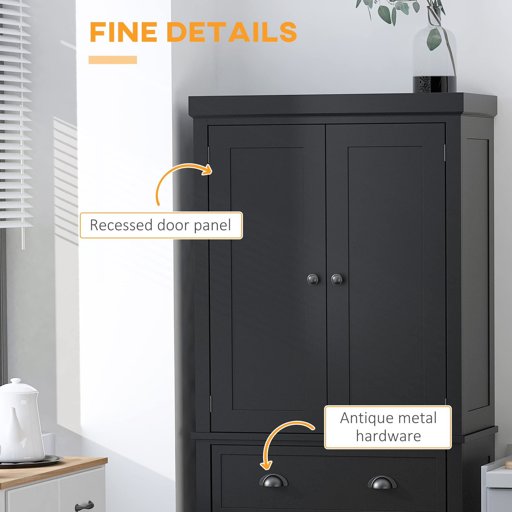HOMCOM 72.5" Kitchen Pantry Cabinet, Traditional Freestanding Storage Cabinet with 4 Doors, Drawer and 3 Adjustable Shelves for Dining Room, Brown