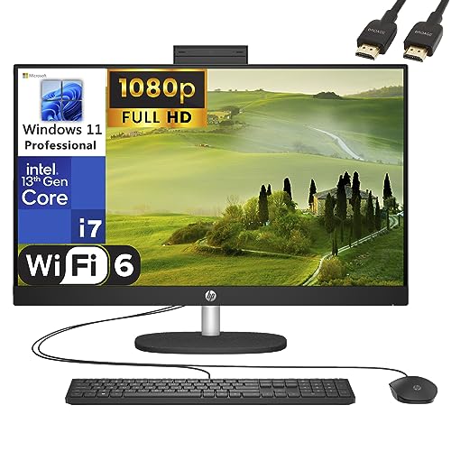 HP 27-inch FHD All-in-One Desktop, 13th Gen Intel Core i7-1355U, 32GB DDR4 RAM, 1TB PCIe SSD, WiFi 6, Bluetooth 5.3, Black, Keyboard & Mouse, Windows 11 Pro
