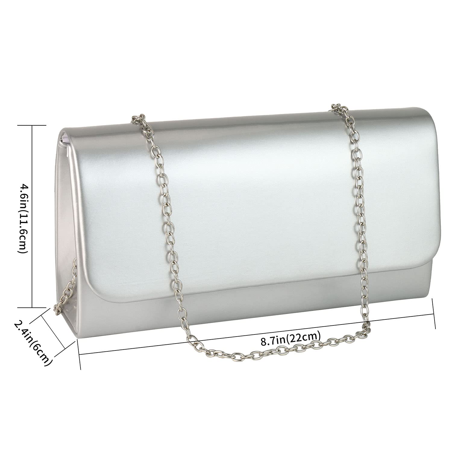 HONGYI Women Patent Leather Fashion Clutch Purses Evening Bag Handbag (Silver)