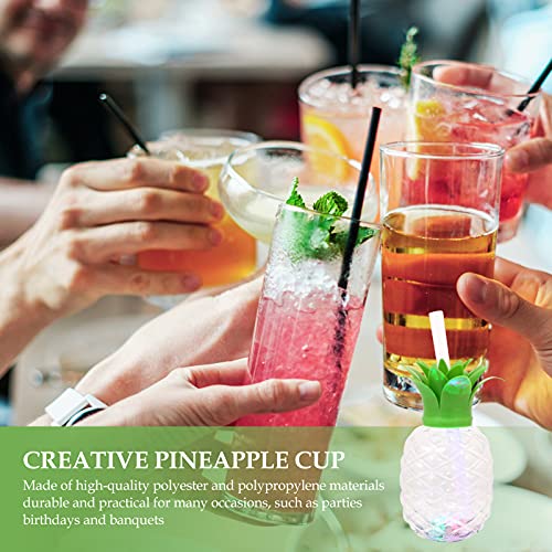 LED Light Up Pineapple Cups:3pcs Pineapple Drink Cups with Straws Luau Party Decorations Hawaiian Luau Tiki and Beach Theme Party Decorations for Kids and Adults