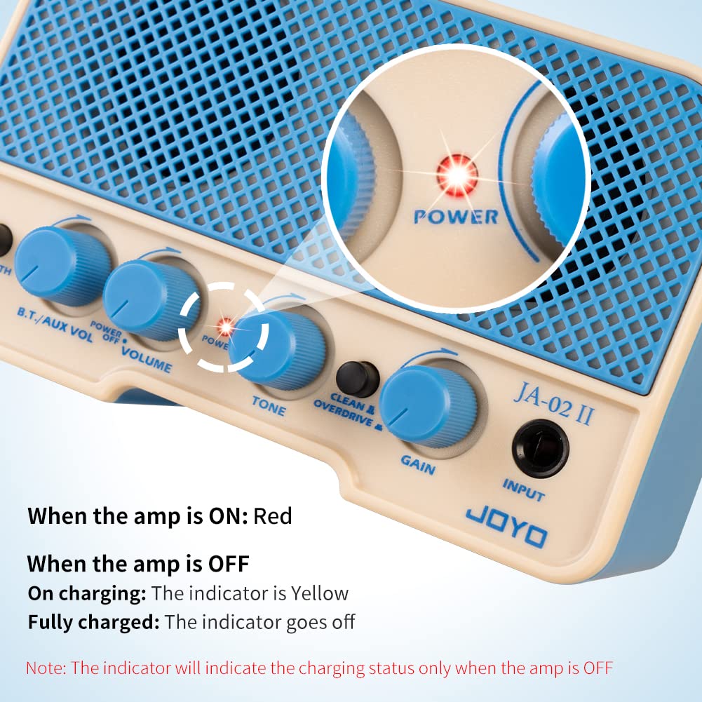 JOYO Combo Guitar Amplifier Bluetooth 5W Recharging Small Mini Practice Headphone Guitar Amp with Clean & Overdrive Channels (JA-02 II Blue)