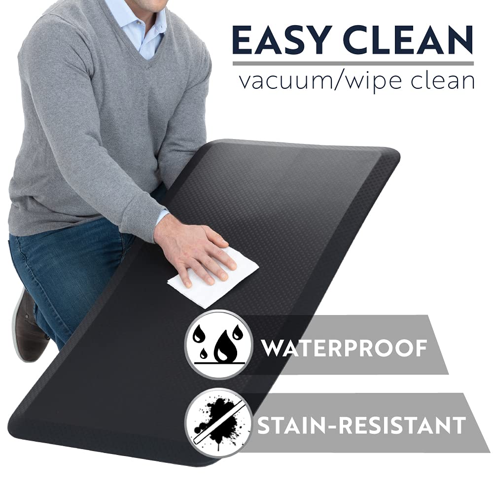 Kangaroo Anti Fatigue Cushion Mat and Chenille Bath Rug, Antifatigue Mat Size 32x20, Foam Pad Relieves Pressure, Bath Rug Size 36x24, Machine Washable, Both in Black, 2 Item Bundle