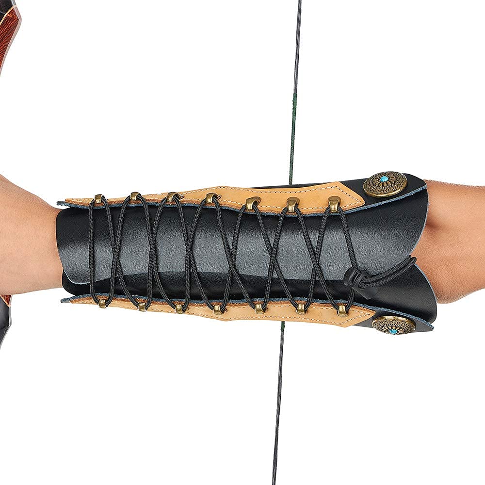 Huntingdoor Arm Guards Archery Leather Arm Protector Hunting Shooting Arrow Bow Gear Accessories +Huntingdoor Archery Finger Tabs Adjustable Thickened Thumb Guard Thumb Finger Protector